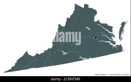 Shape of Virginia, state of Mainland United States, with its capital ...