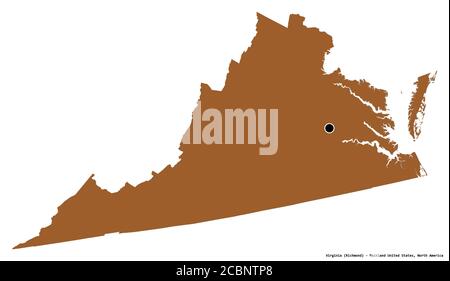 Shape of Virginia, state of Mainland United States, with its capital ...