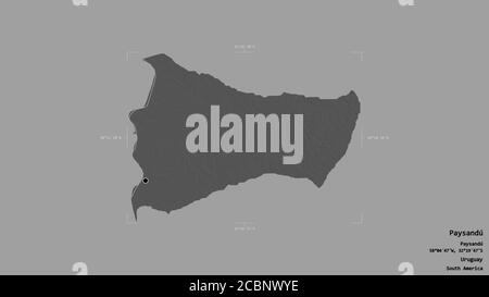 Paysandu, department of Uruguay. Bilevel elevation map with lakes and ...