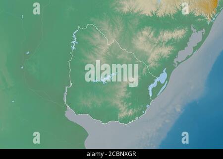 Extended area of Uruguay. Topographic relief map. 3D rendering Stock ...