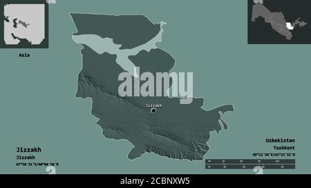 Shape of Jizzakh, region of Uzbekistan, with its capital isolated on a ...