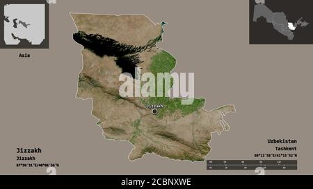 Shape of Jizzakh, region of Uzbekistan, with its capital isolated on a ...