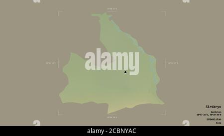 Zoom in on Sirdaryo (region of Uzbekistan) outlined. Oblique ...
