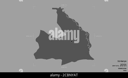 Zoom in on Sirdaryo (region of Uzbekistan) outlined. Oblique ...