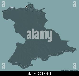 Anzoategui, state of Venezuela. Solid color shape. Locations and names ...
