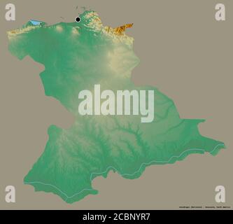 Anzoategui, state of Venezuela. Solid color shape. Locations and names ...