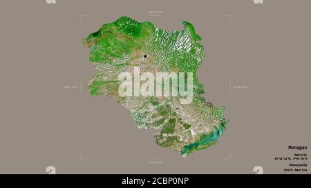 Zoom in on Monagas (state of Venezuela) outlined. Oblique perspective ...