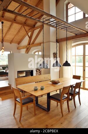 Dining room in German farmhouse restoration dating from 1820s Stock ...