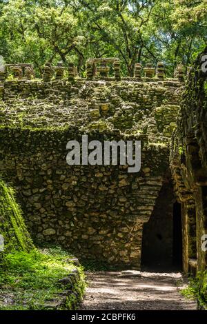 The entrance to the Labyrinth in Building 19 at the ancient Mayan city ...