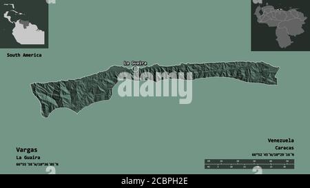 Vargas, state of Venezuela. Colored elevation map with lakes and rivers ...
