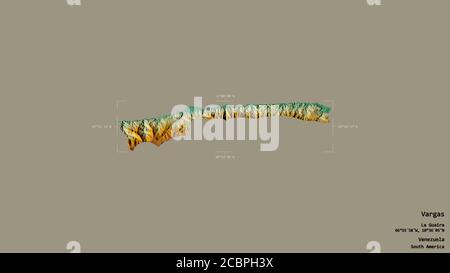 Zoom in on Vargas (state of Venezuela) outlined. Oblique perspective ...