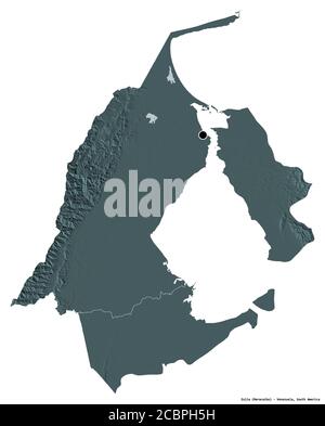 Zulia, state of Venezuela. Colored elevation map with lakes and rivers ...