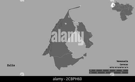 Zulia, state of Venezuela. Bilevel elevation map with lakes and rivers ...