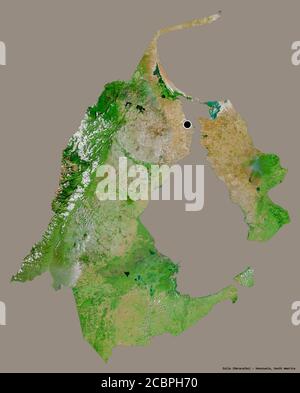 Zulia, state of Venezuela. Solid color shape. Locations and names of ...