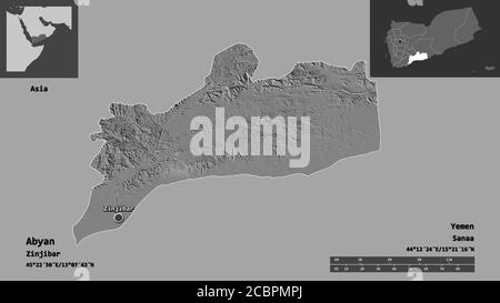 Shape of Abyan, governorate of Yemen, with its capital isolated on ...