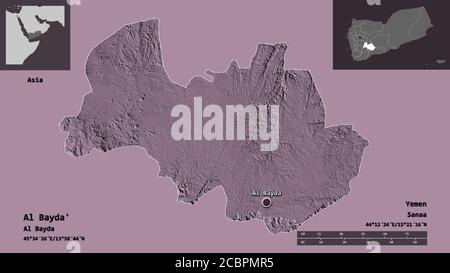 Shape of Al Bayda', governorate of Yemen, and its capital. Distance ...