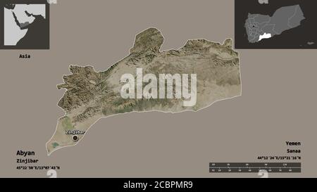 Shape of Abyan, governorate of Yemen, and its capital. Distance scale ...