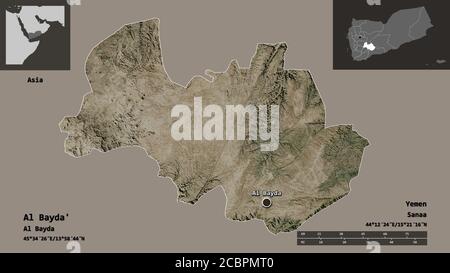 Shape of Al Bayda', governorate of Yemen, and its capital. Distance ...