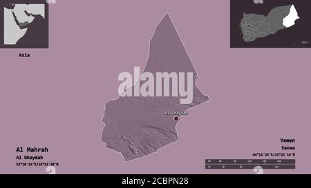 Shape of Al Mahrah, governorate of Yemen, with its capital isolated on ...