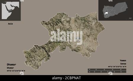 Shape of Dhamar, governorate of Yemen, and its capital. Distance scale ...