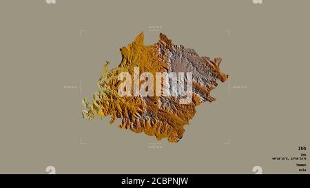 Area of Ibb, governorate of Yemen, isolated on a solid background in a ...