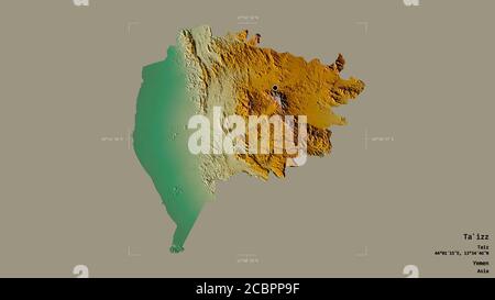 Area of Ta`izz, governorate of Yemen, isolated on a solid background in ...