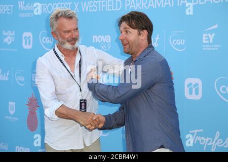 L-R: Sam Neill and Jon Polson at Tropfest at Parramatta Park Stock ...