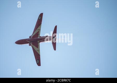 RAF Red Arrow flying behind English Flag RIAT Fairford 2018 Stock Photo ...