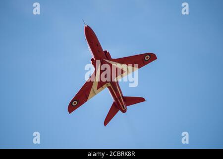RAF Red Arrow flying behind English Flag RIAT Fairford 2018 Stock Photo ...