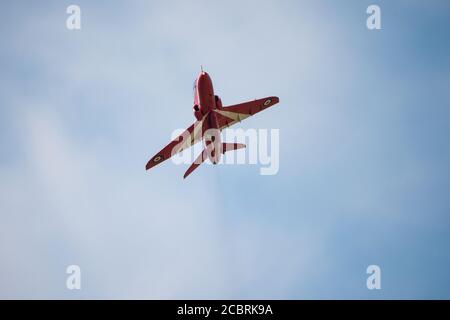 RAF Red Arrow flying behind English Flag RIAT Fairford 2018 Stock Photo ...