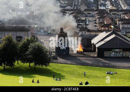 Preparations continue at a bonfire in the Bogside area of Derry City ...