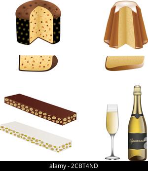 Panettone, traditional Italian Christmas sweet bread illustration set ...