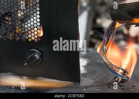 Car crash and fire flames with black smoke Stock Photo - Alamy