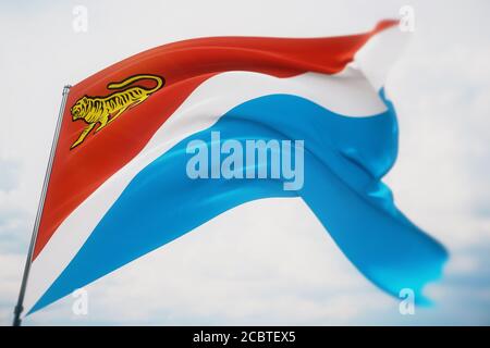 Flag of Primorsky Krai. High resolution close-up 3D illustration. Flags ...