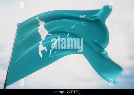 Flag of Sakhalin Oblast. High resolution close-up 3D illustration ...