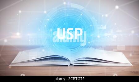 Open book with USP abbreviation, modern technology concept Stock Photo ...