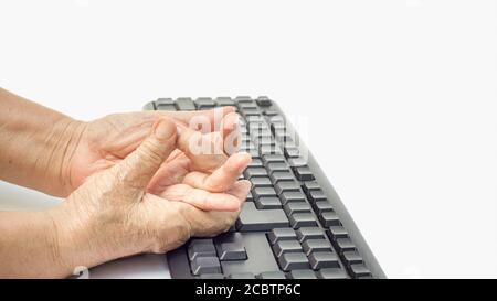 Trigger finger, arthritis, wrist pain isolated on white background with ...