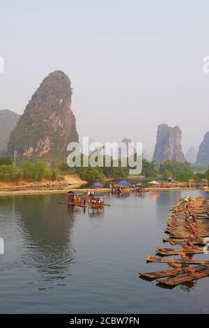 China, Guangxi province, Guilin, karst mountain landscape and Li river ...