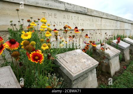 Gravestones of fallen Australian World War l soldiers in the Beach ...