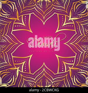 happy diwali festival, gold mandala flower ornament event vector ...