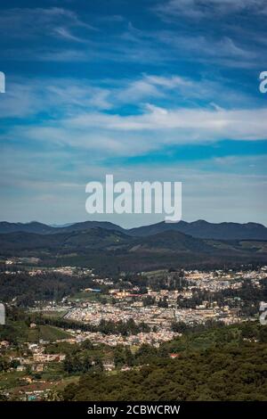 View of Ooty town from Doddabetta View Point, India. Doddabetta is the ...