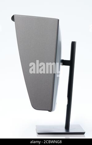 Black desktop computer side view. PC isolated on white, clipping path ...