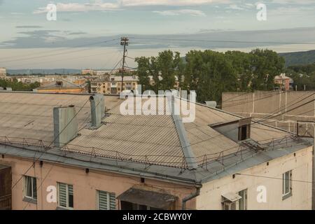 Exterior view at open system and modern industrial style of elevator ...