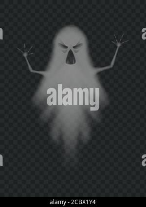 Transparent ghost flying. Evil spirit. Horror shadow isolated on white ...