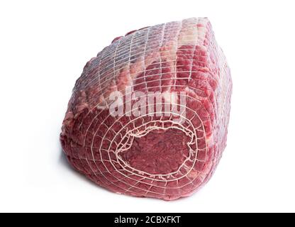 netted pack of raw meat package isolated on white background Stock ...