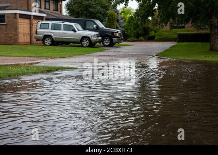 Buckden, Cambridgeshire, UK. 16th August 2020, Local flooding during ...