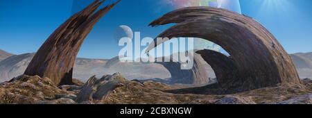 alien planet landscape with strange rock formations Stock Photo - Alamy