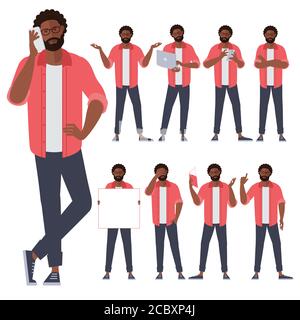 African american black businessman poses vector illustration set ...