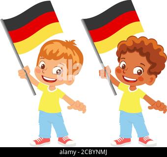 Germany flag in hand. Children holding flag. National flag of Germany ...