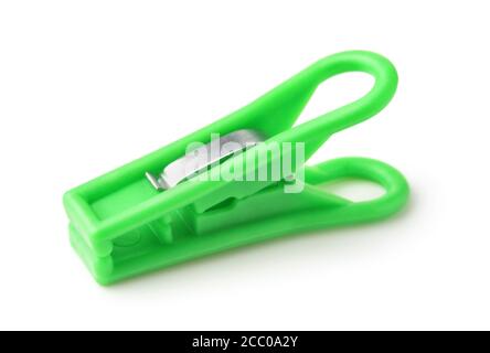 Green plastic clothespin isolated on white background. Plastic clips ...